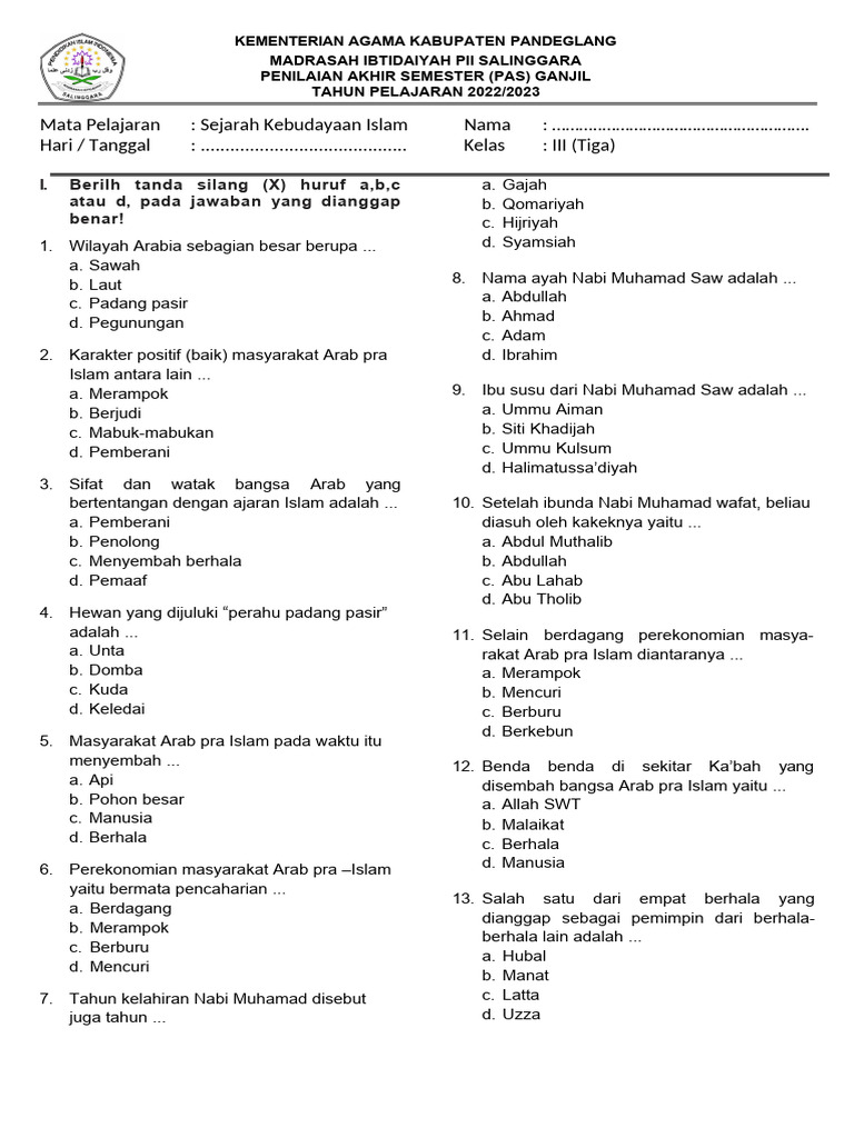 Soal SKI - Kls 3 | PDF