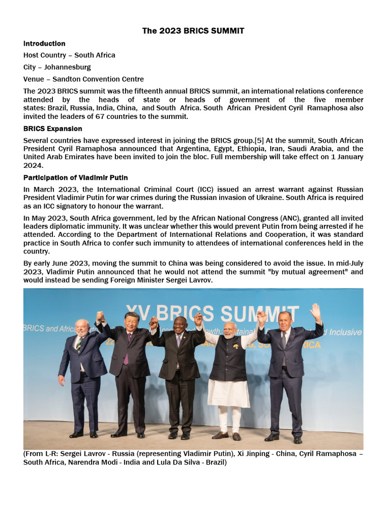2023 BRICS Summit in South Africa | PDF