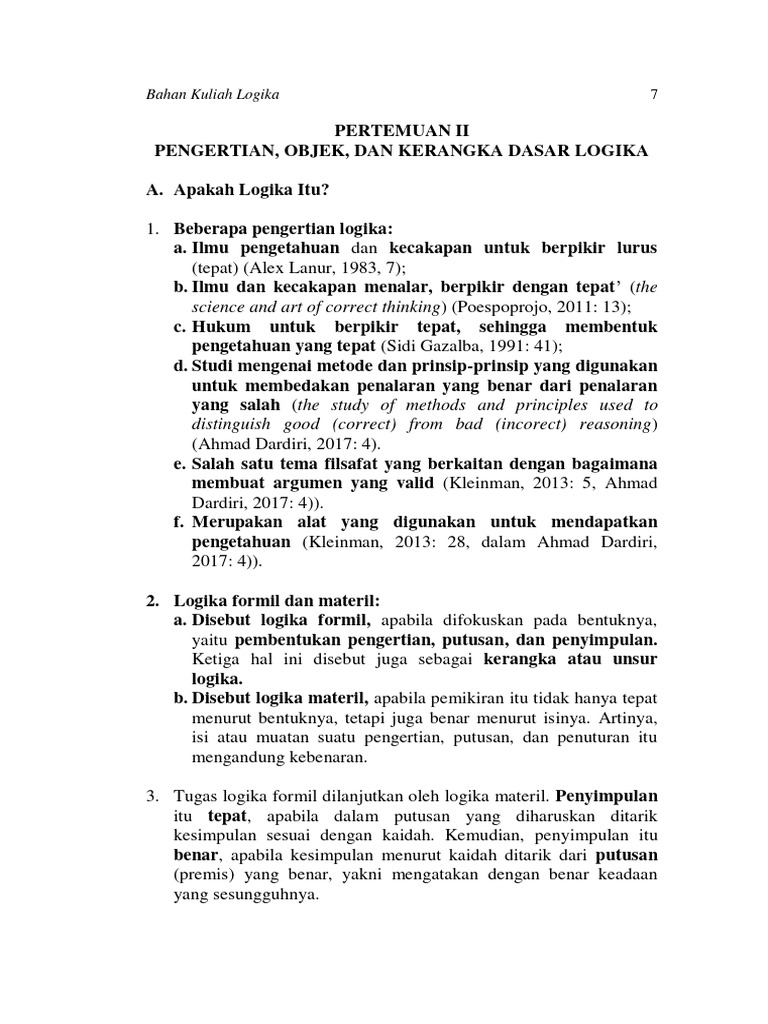 Pertemuan 2 - Pengertian, Objek Dan Kerangka Dasar Logika | PDF