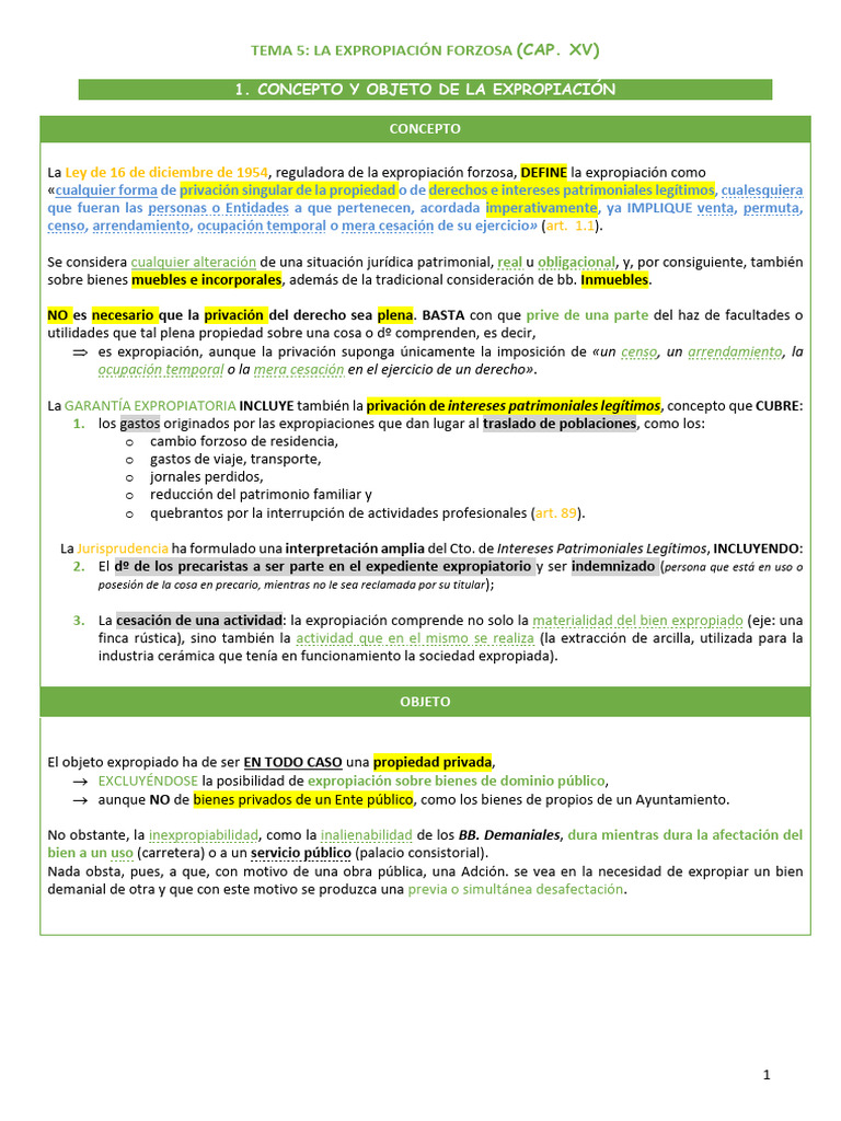 Conceptos Clave de Expropiación Forzosa | PDF | Dominio eminente | Solo ...
