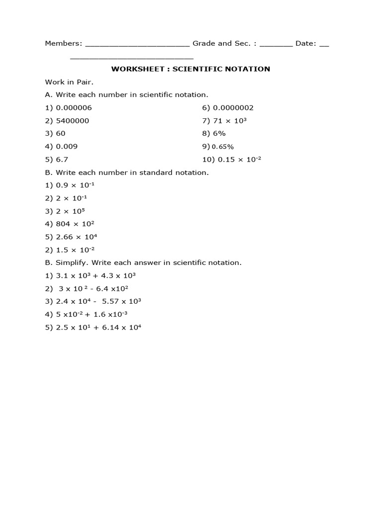 Work Scientific Notation | PDF