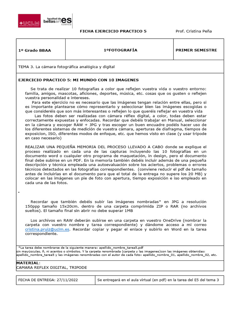 Ejercicio Práctico de Fotografía BBAA | PDF | Cámara | Formato de ...