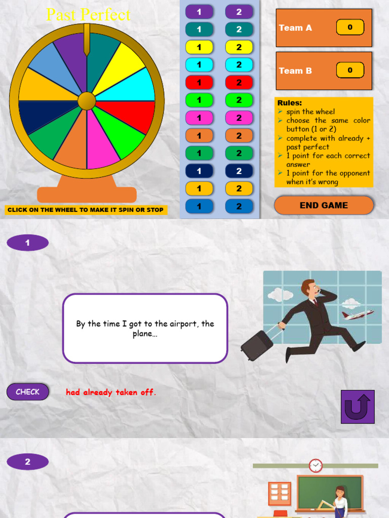 Past Perfect Game With Spinning Wheel and Scoreboa Fun Activities Games ...