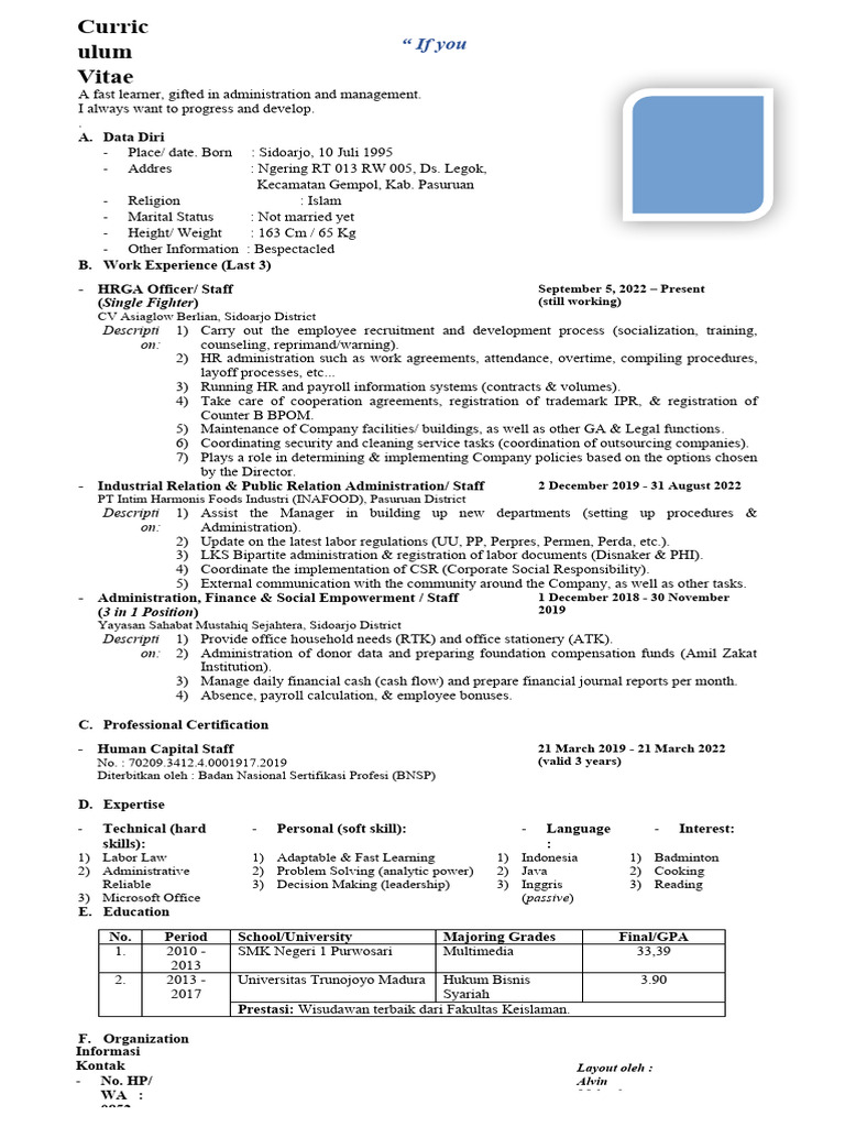 Draft CV Baru - Alvin (Inggris) | PDF | Business | Economies