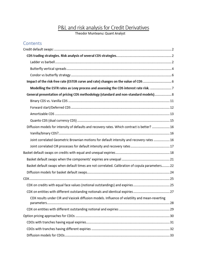 PNL and Risk Analysis For Credit Derivatives | PDF | Credit Default ...