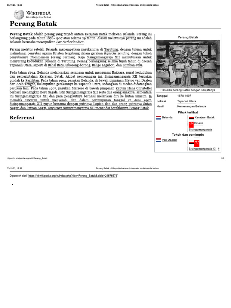 Perang Batak - Wikipedia Bahasa Indonesia, Ensiklopedia Bebas | PDF