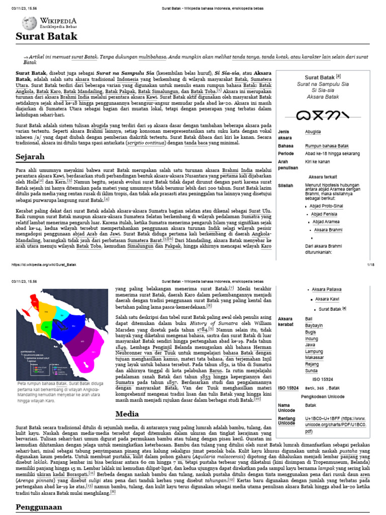 Surat Batak - Wikipedia Bahasa Indonesia, Ensiklopedia Bebas | PDF