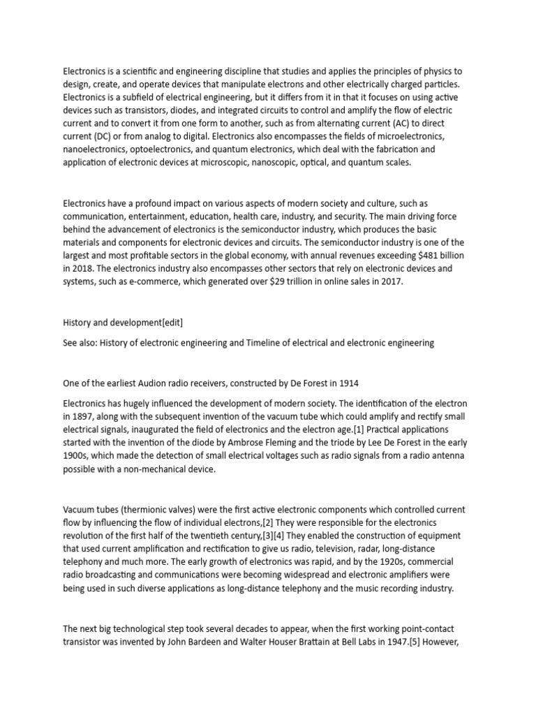 Electronics Is A Scientific and Engineering Discipline That Studies and ...