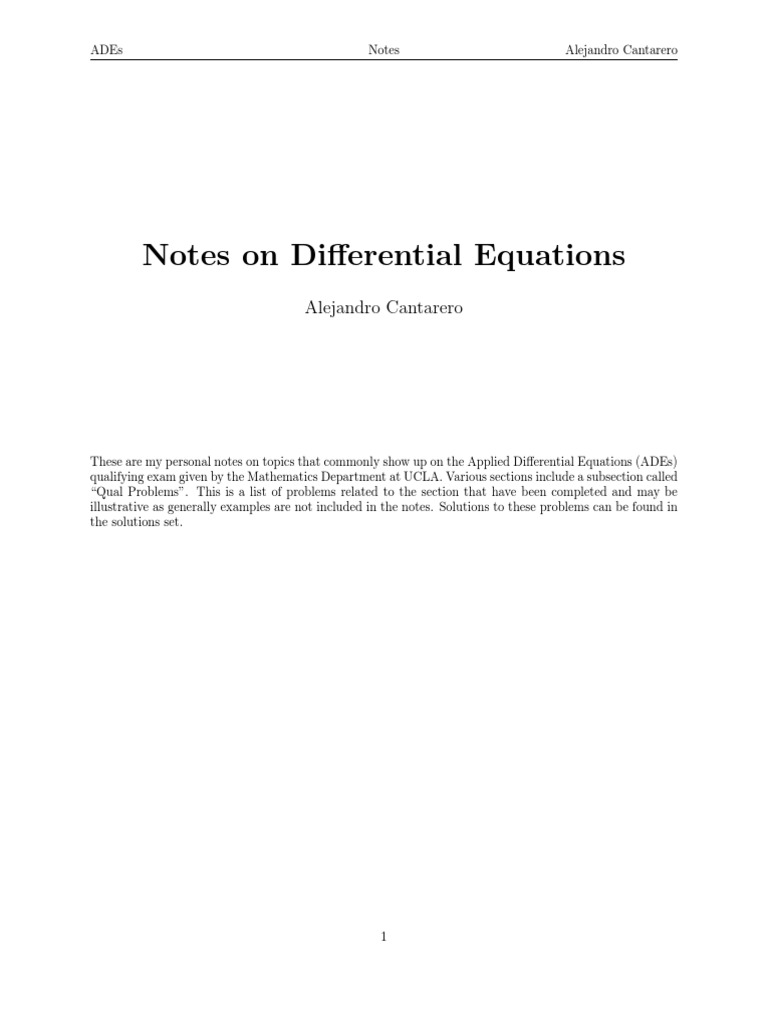 Applied Differential Equations Notes | PDF | Partial Differential ...