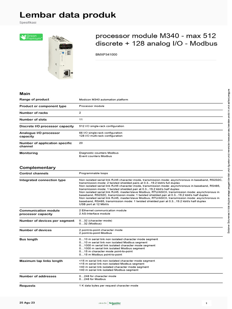 Modicon M340 - BMXP341000 | PDF | Duplex (Telecommunications) | Programmable Logic Controller