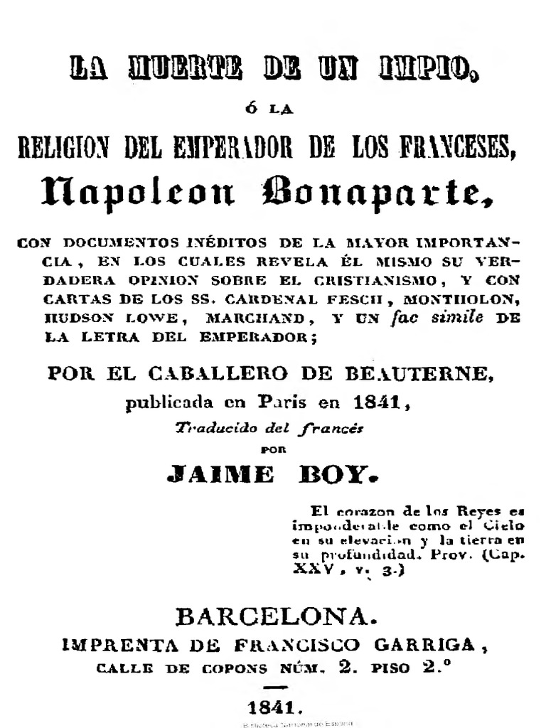 La muerte de un impío o La Religion del Emperador de los Franceses ...