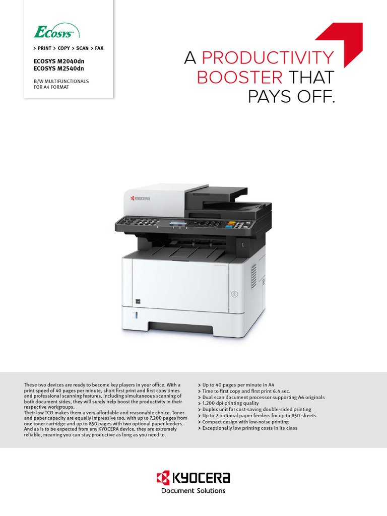 Kyocera ECOSYS M2040dn/M2540dn Overview | PDF | Printer (Computing) | Fax