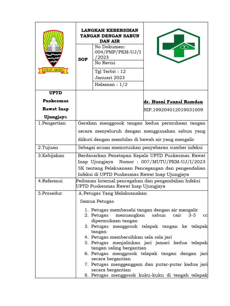 SOP Cuci Tangan Puskesmas | PDF | Griya & Taman | Sains & Matematika