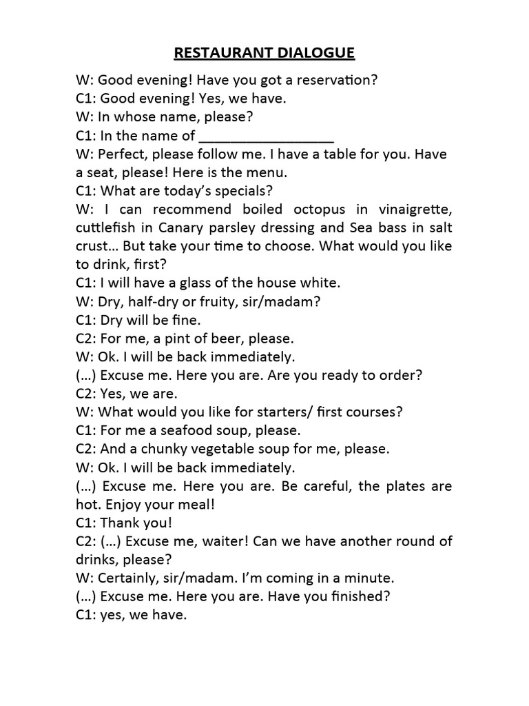 Restaurant Dialogue | PDF | Foods | Cuisine