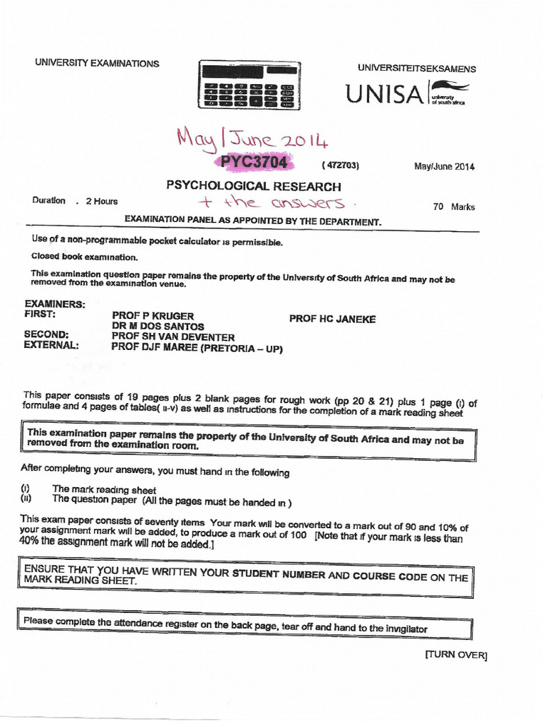 Pyc3704 Examination Paper and Answers May June 2014 | PDF