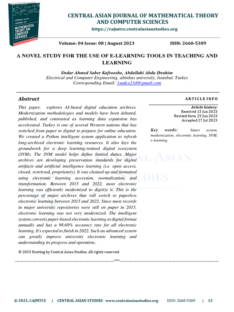 A Novel Study For The Use of E-Learning Tools in Teaching and Learning ...