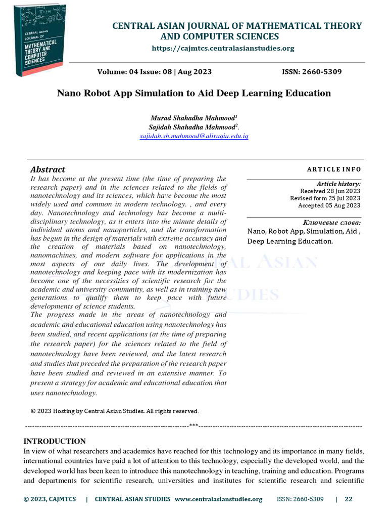 Nano Robot App Simulation To Aid Deep Learning Education | PDF | Nanotechnology | Science