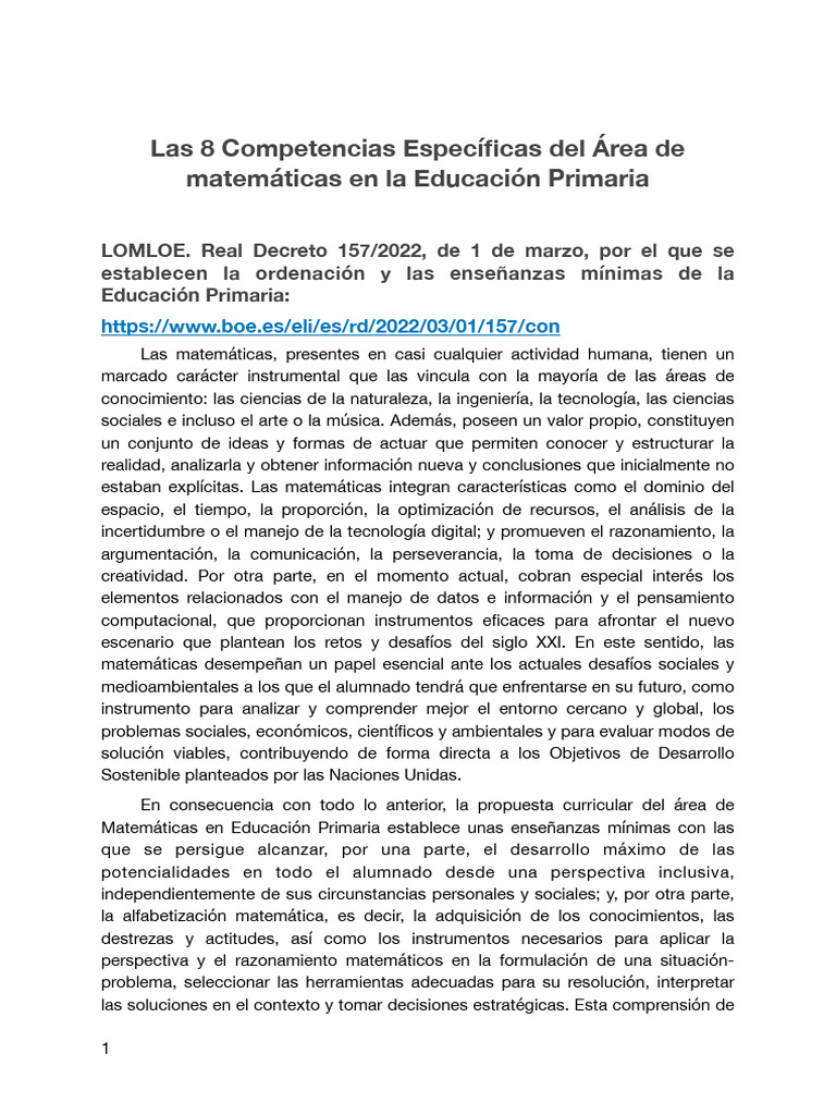 Las 8 Competencias Específicas del Área de matemáticas | PDF ...