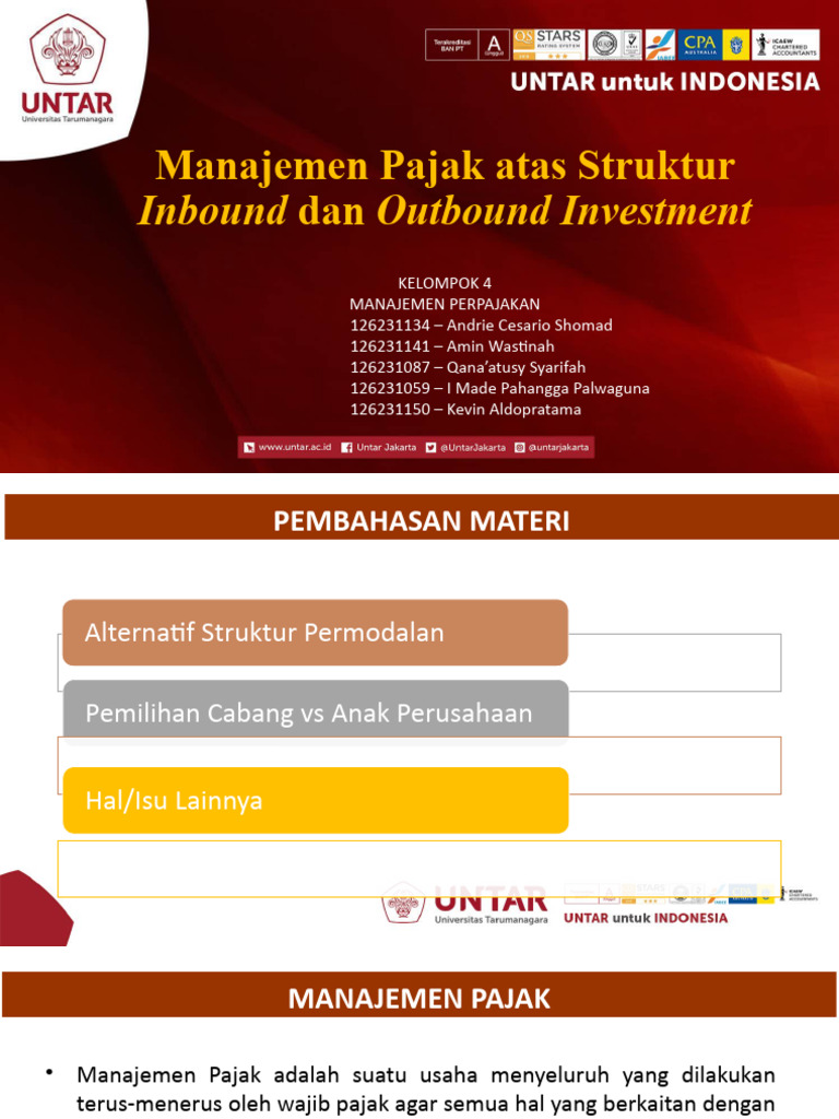 Tugas Kelompok 4 - Manajemen Pajak Atas Struktur Inbound Dan Outbound ...