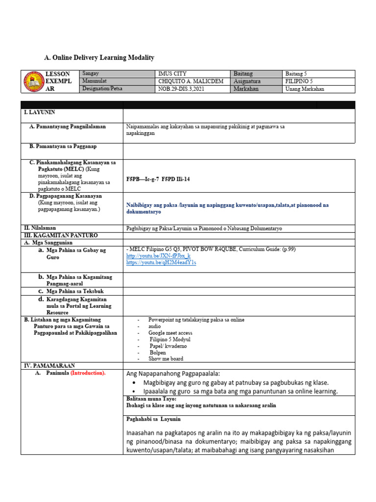 Idea Fil-5-Le-Q2-Week 4 | PDF