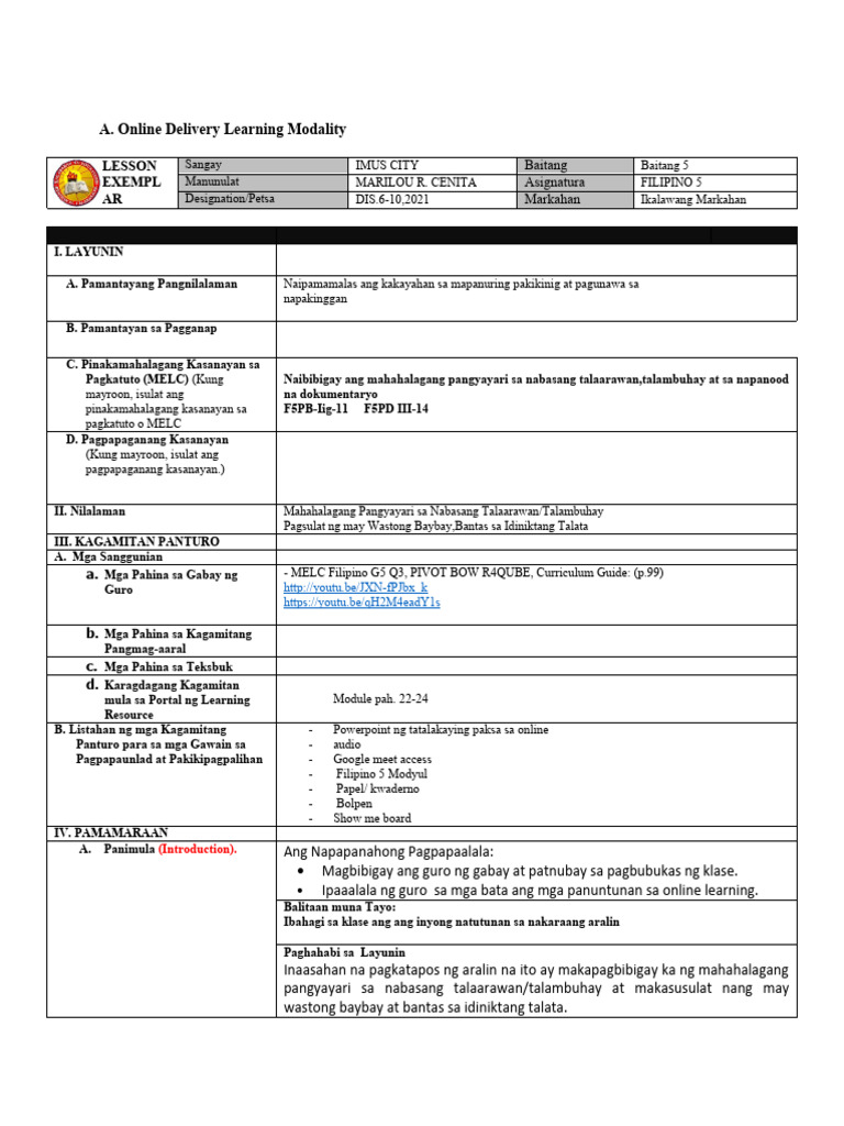 Idea Fil-5-Le-Q2-Week 5 | PDF