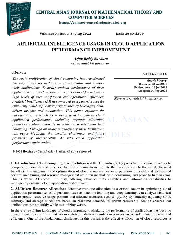 Artificial Intelligence Usage in Cloud Application Performance Improvement | PDF | Artificial ...
