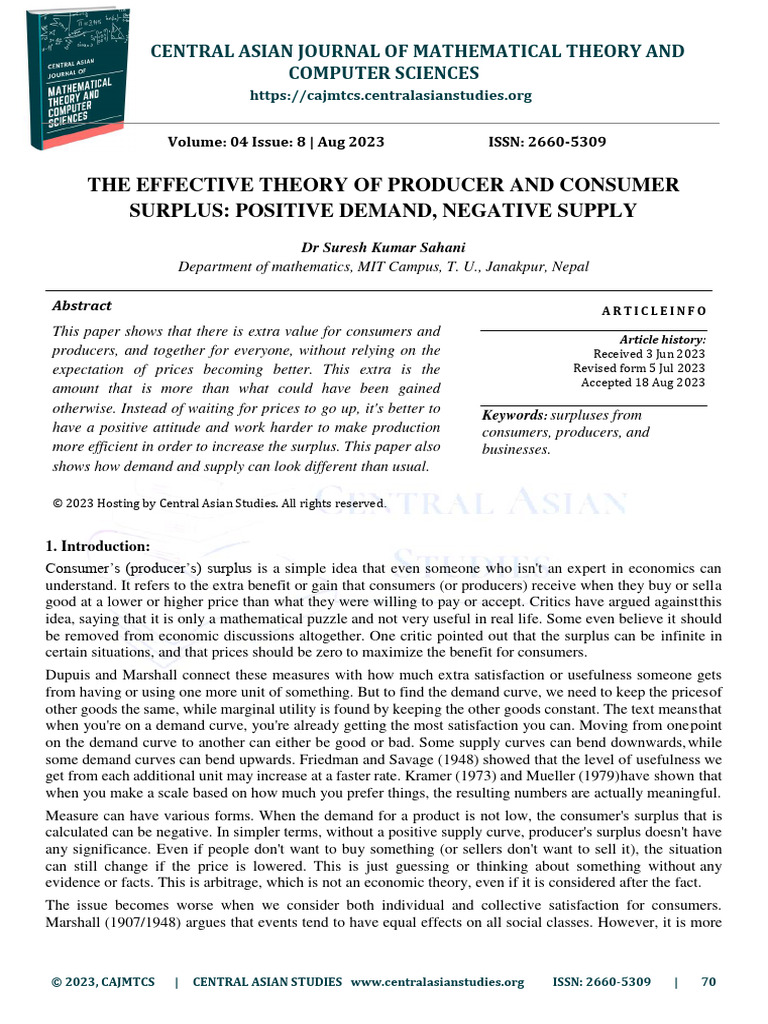 The Effective Theory of Producer and Consumer Surplus: Positive Demand ...