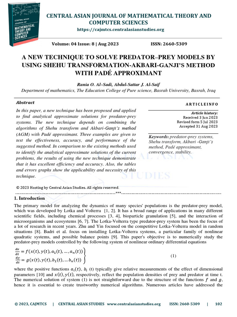 A New Technique To Solve Predator-Prey Models by Using Shehu Transformation-Akbari-Ganji's ...