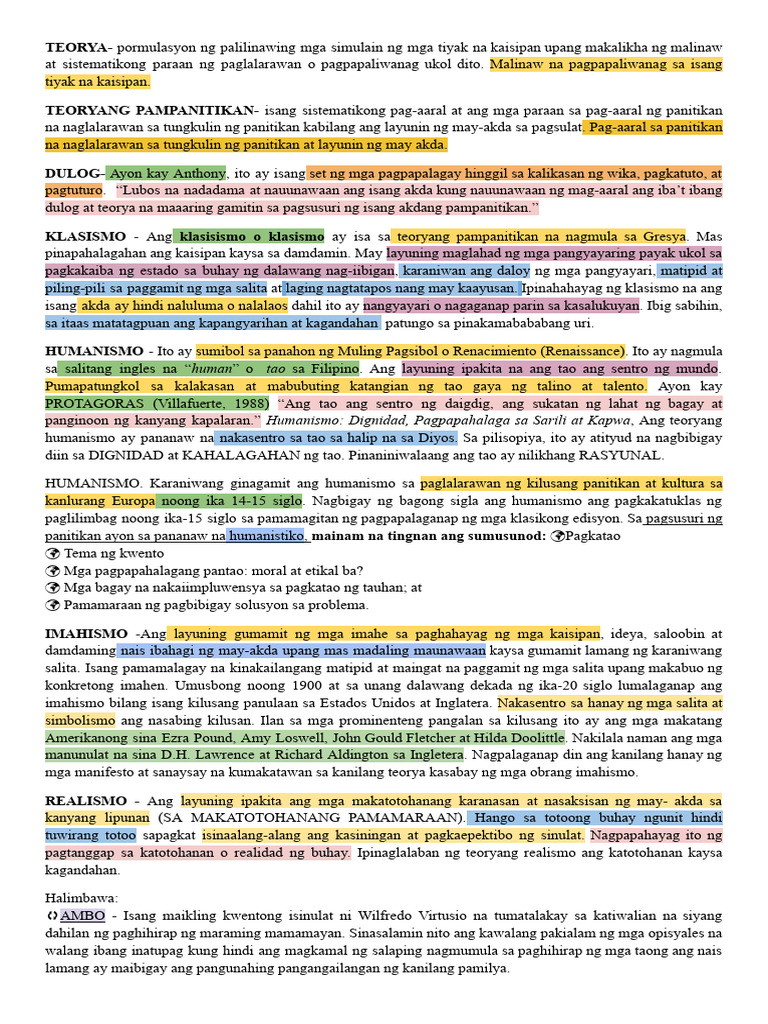Summary NG Dulog at Teroryang Pampanitikan | PDF