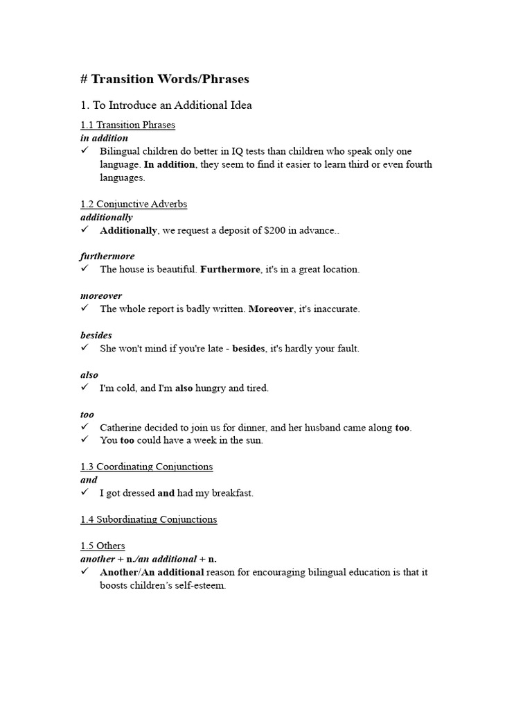 Transition Words and Their Functions | PDF