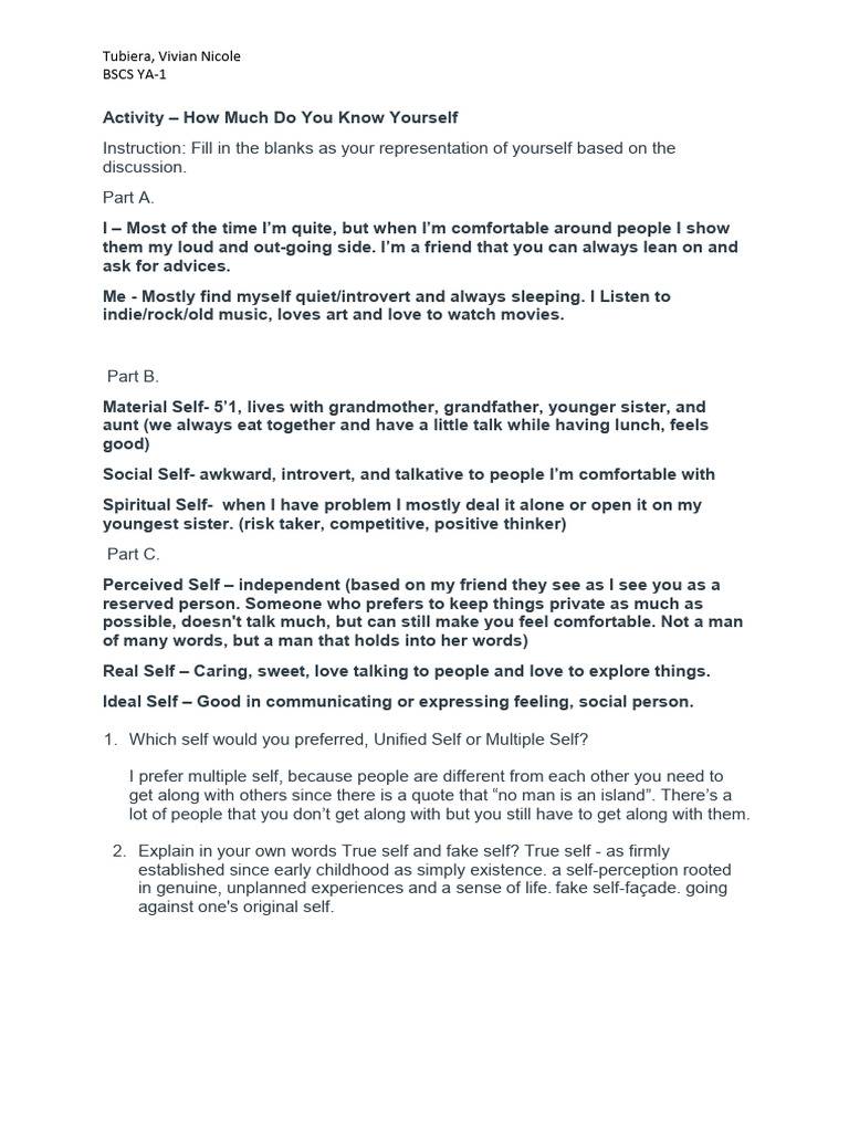 How Much Do You Know Yourself - Week5 | PDF