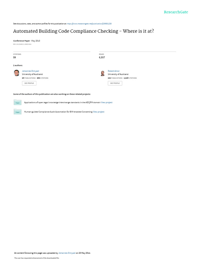 2013 - Dimyadi - Automated Building Code Compliance Checking - Where Is It at | PDF | Building ...