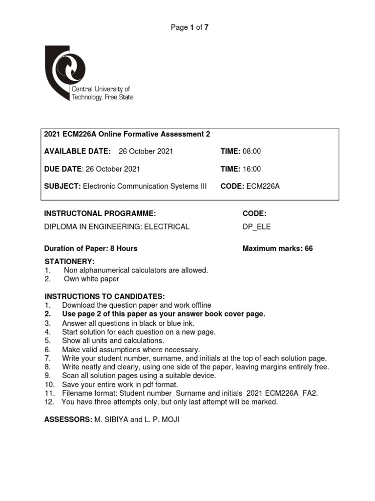 2021 ECM226A Online Assessment Guide | PDF | Transmission Line ...