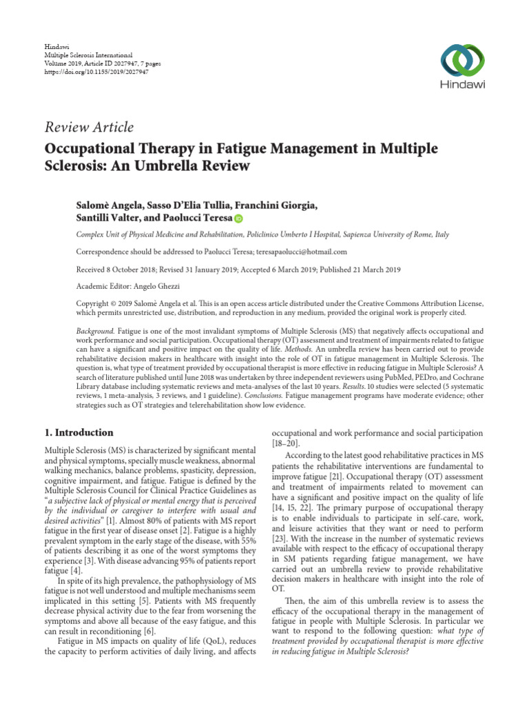 Occupational Therapy in Fatigue Management in Mult | PDF | Systematic Review | Multiple Sclerosis