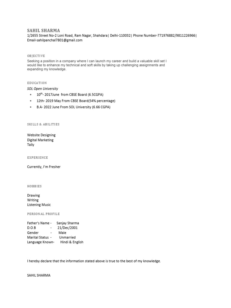 Sahil CV | PDF