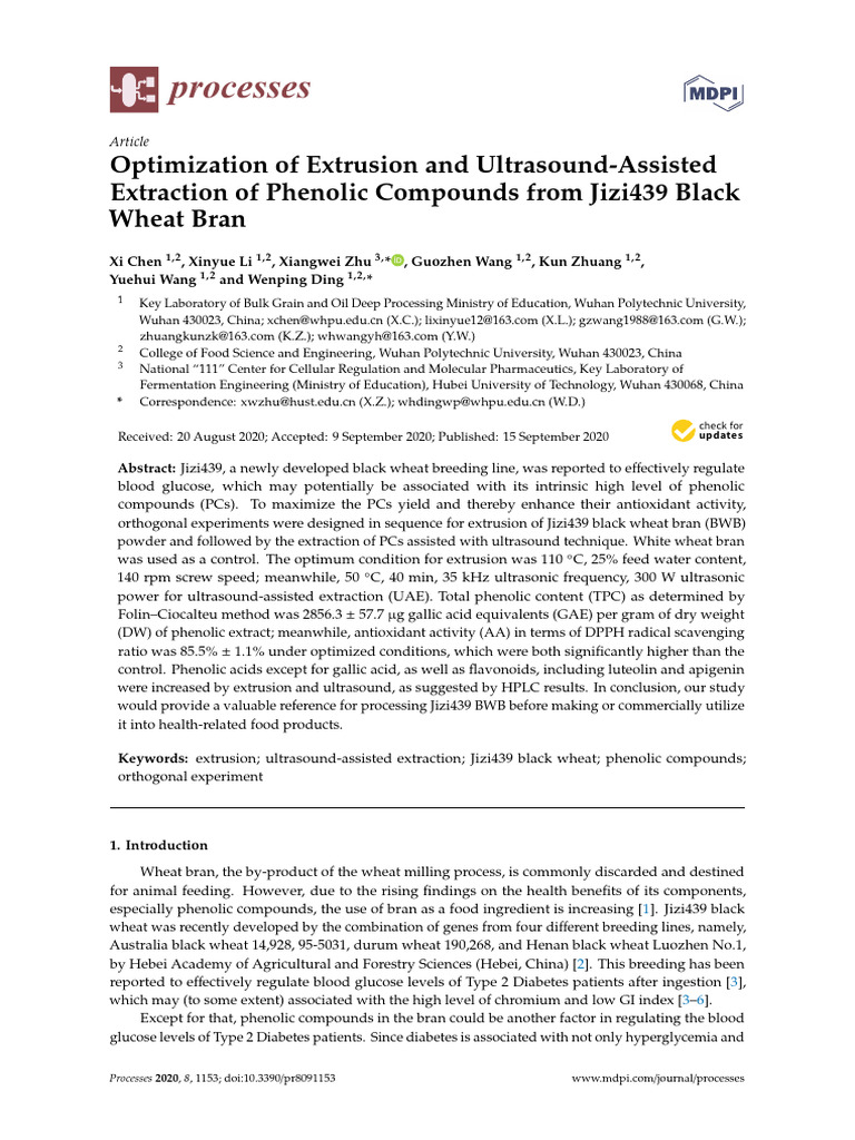 Optimize Extraction of Phenolics from Black Wheat Bran | PDF | Polyphenol | Extrusion