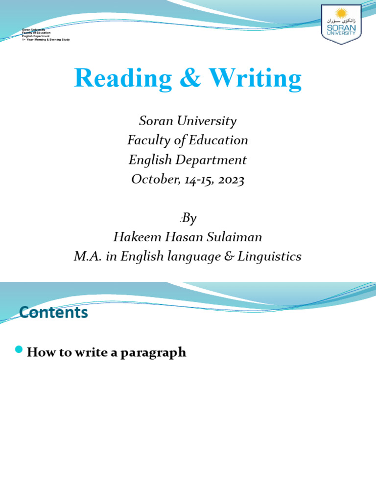 Lecture 1. How To Write A Paragraph | PDF