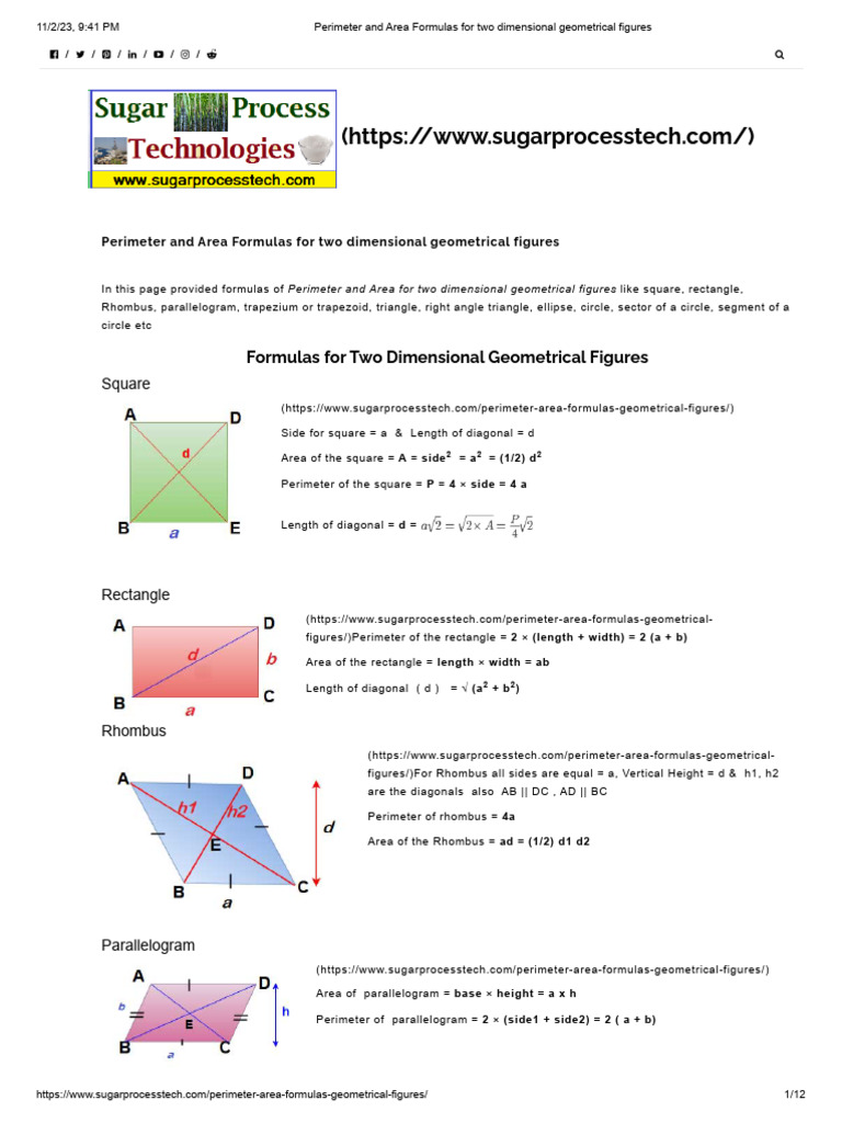 Perimeter and Area Formulas Guide | PDF | Area | Triangle