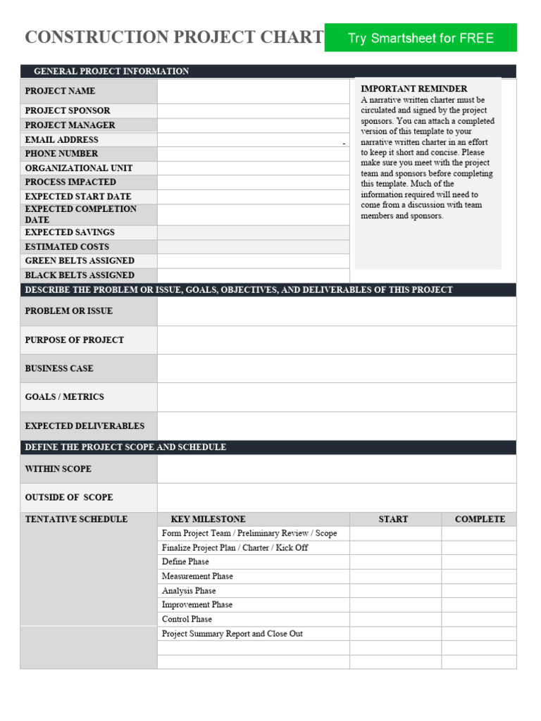 IC Construction Project Charter 8556 WORD | PDF | Information ...