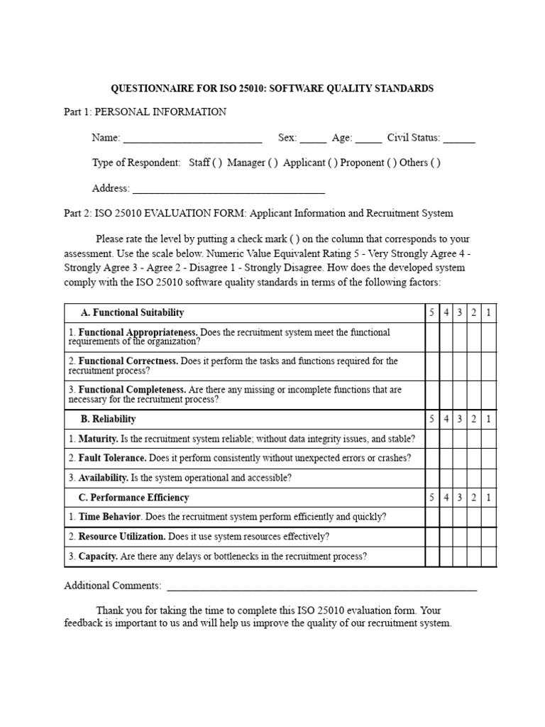 Iso 25010 Evaluation Form | PDF