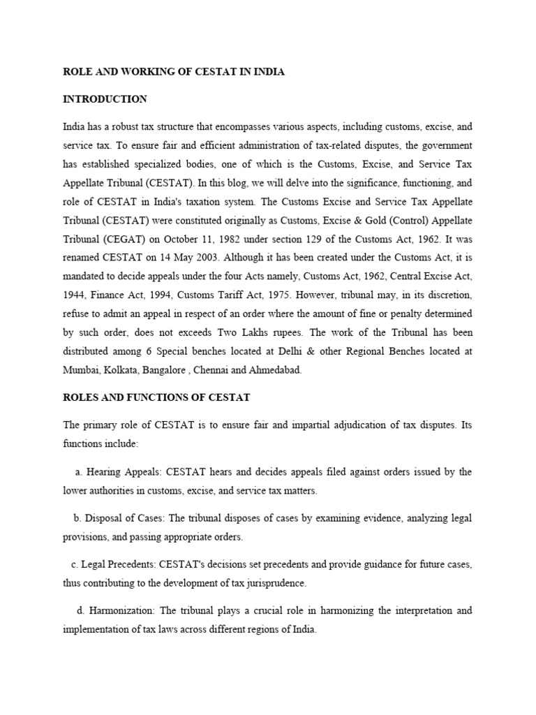 Understanding CESTAT's Role in Tax Appeals | PDF | Tribunal | Taxes