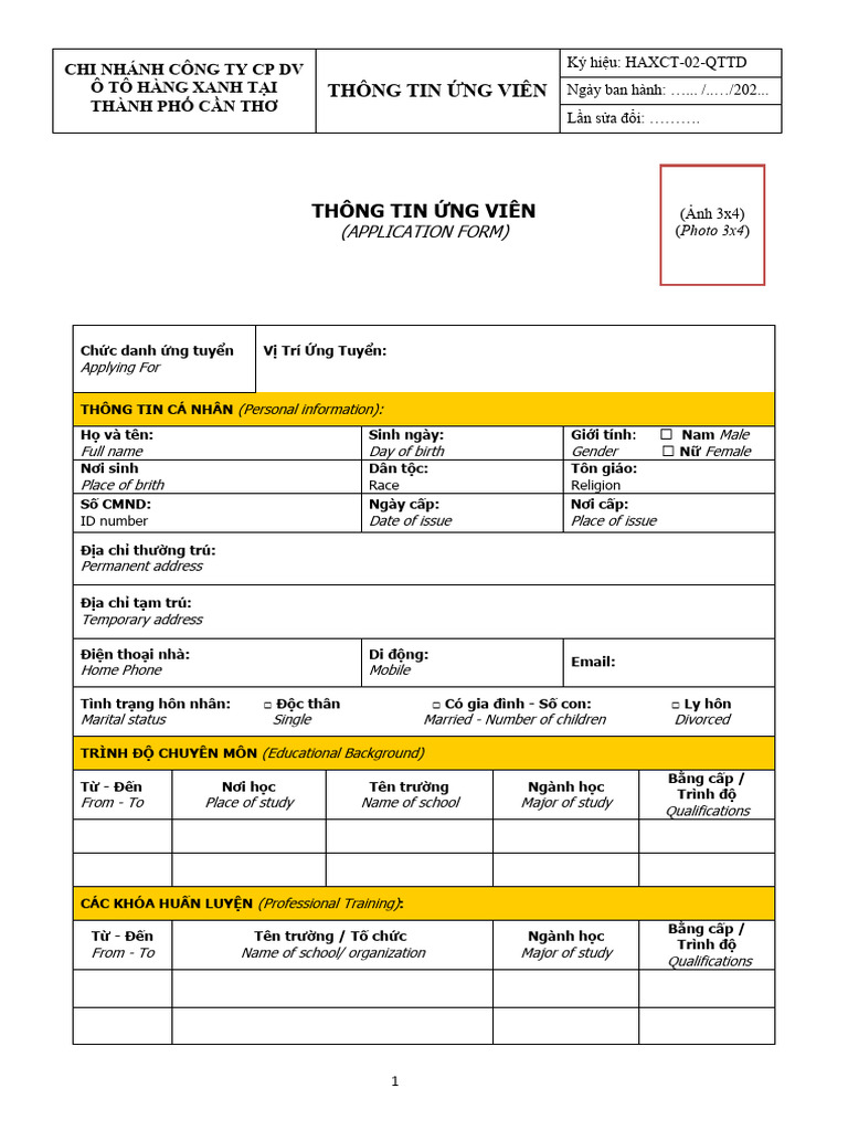 Thông Tin NG Viên: (Application Form) | PDF