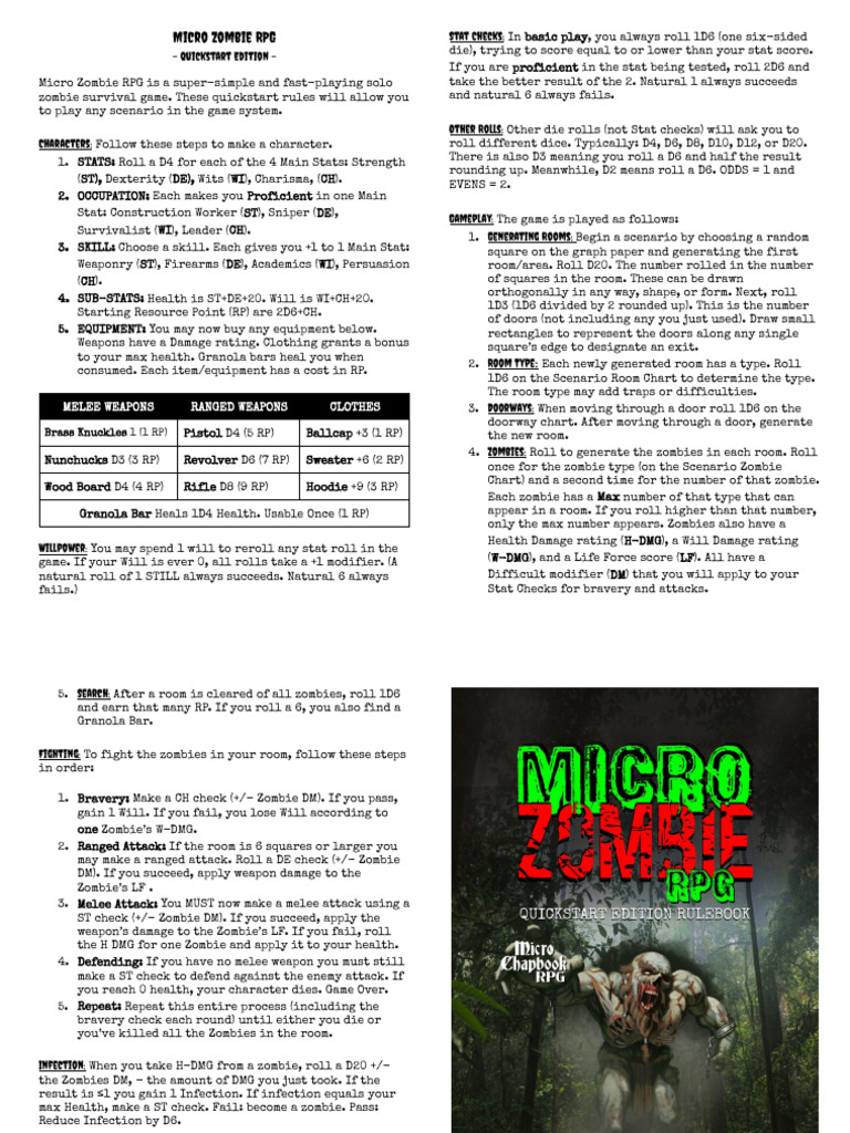 Micro Zombie RPG (Quick Rules) | PDF | Gaming | Role Playing Games