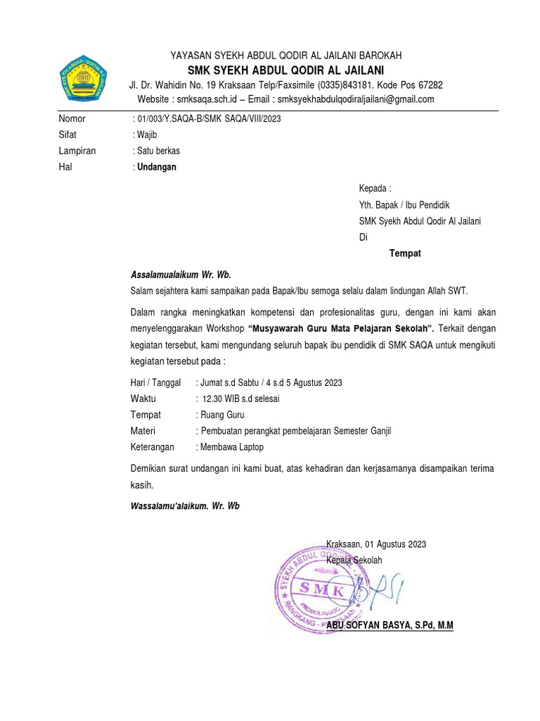 Surat Undangan Mgmp Pdf