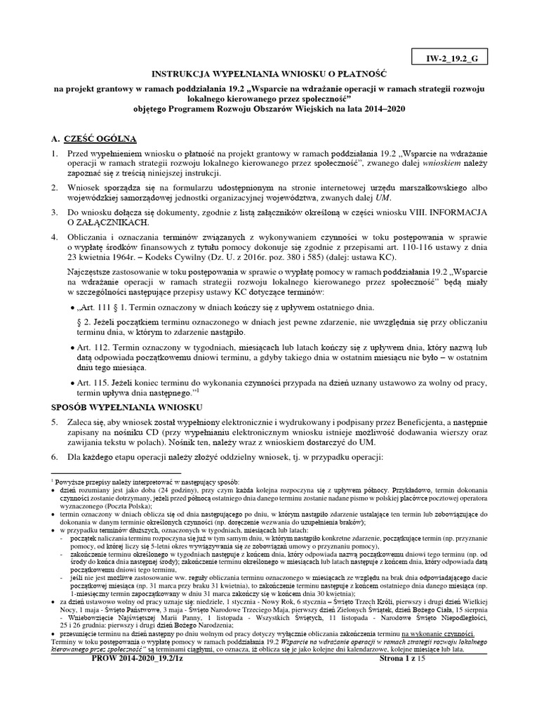 Instrukcja Wypełniania Wniosku o Płatność | PDF