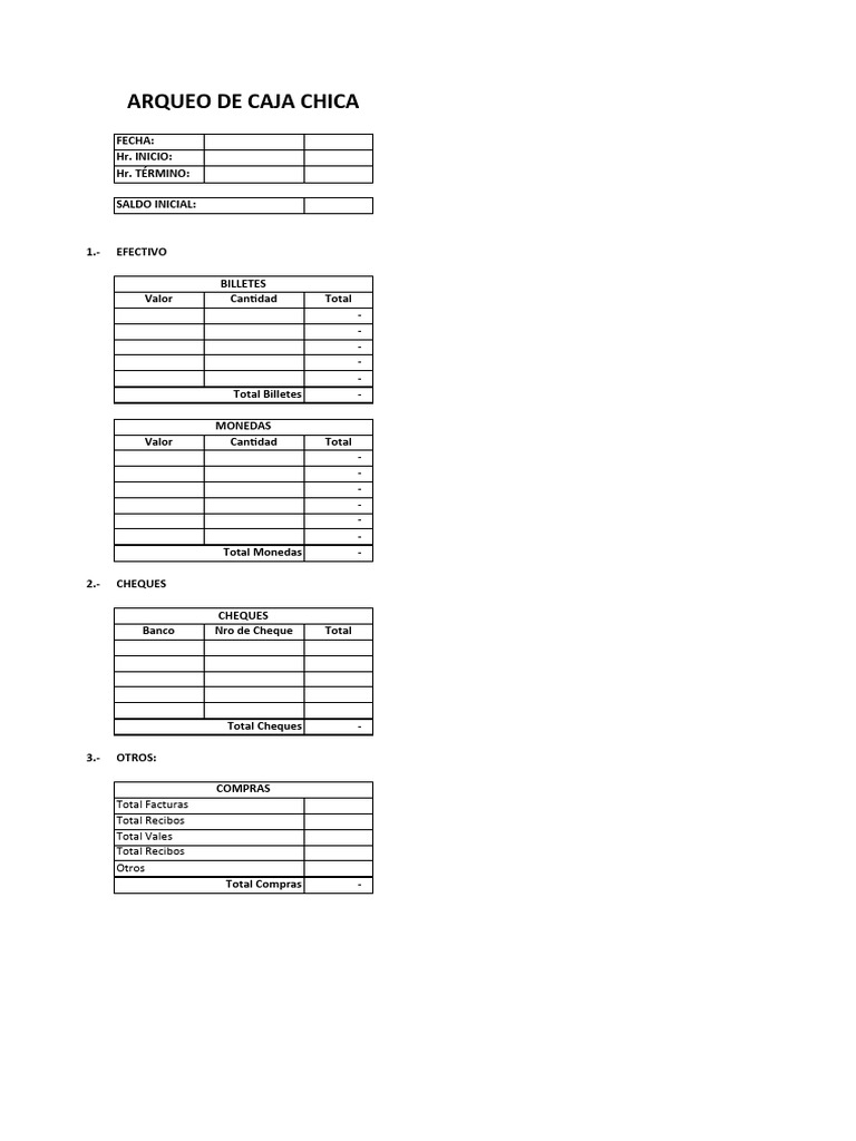 Formato de Arqueo de Caja Chica | PDF | Moneda | Mercado de divisas