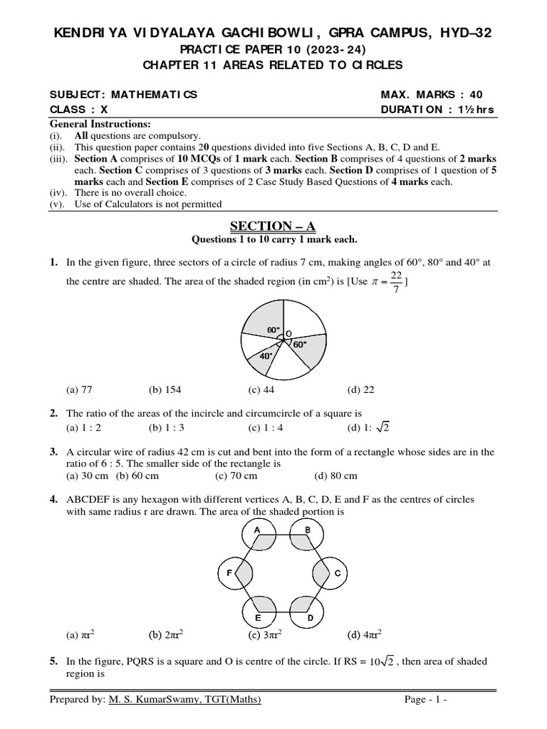 Areas Related To Circles Pdf Area Circle