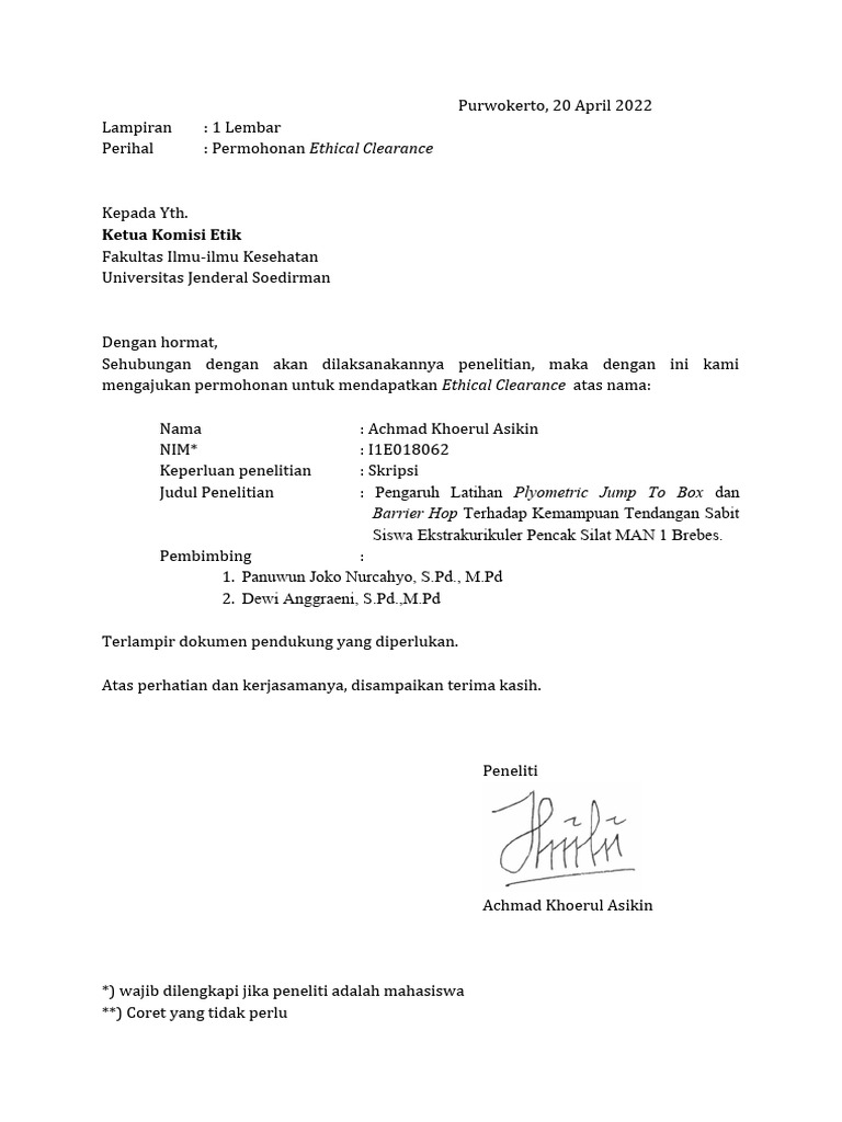 Surat Permohonan EC - Asikin | PDF | Pengembangan Diri | Teknologi & Rekayasa