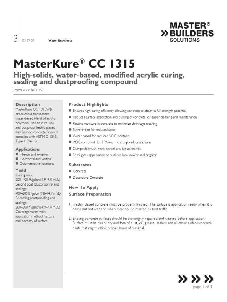 Masterkure CC 1315 WB Tds | Download Free PDF | Concrete | Acrylic Paint