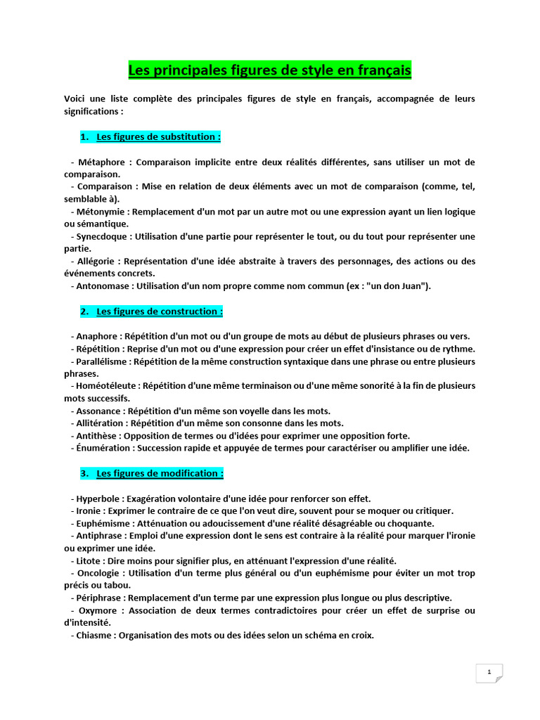 Figures de style en français expliquées | PDF | Mécanismes de la poésie ...
